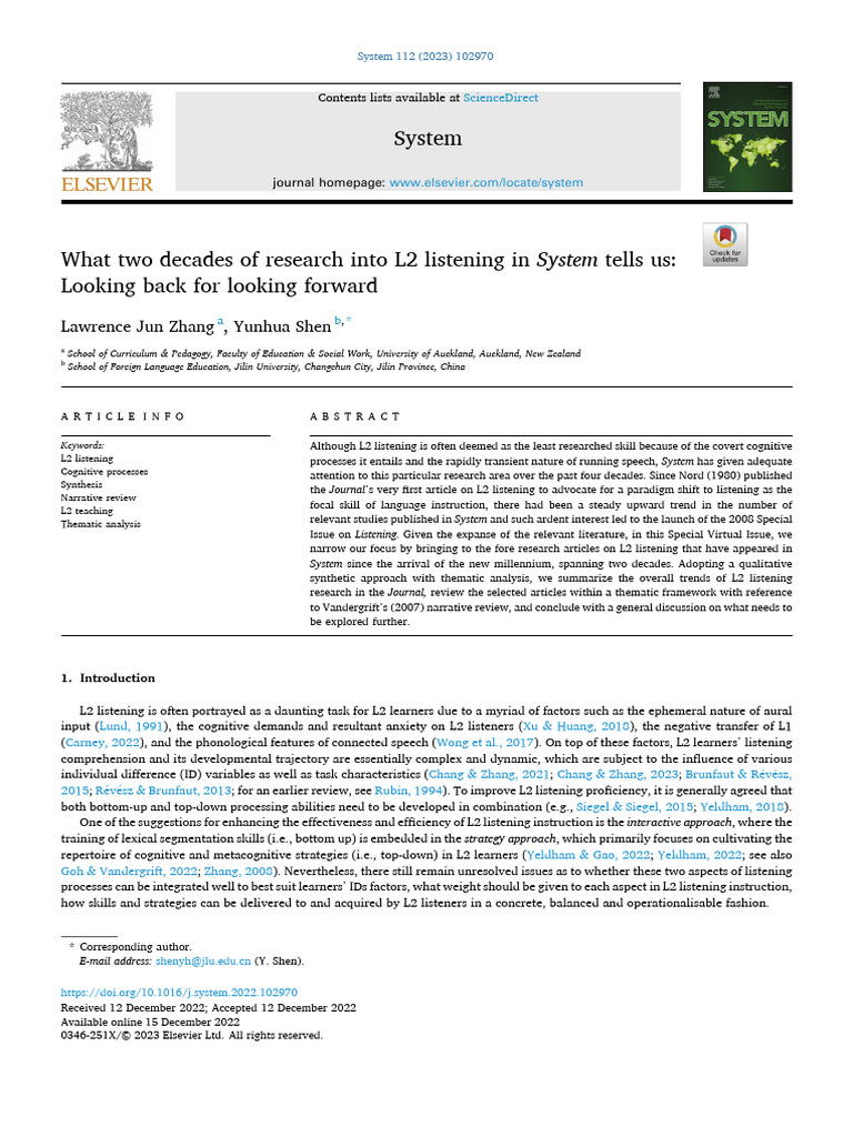 3 Decades Of Listening Research In System Pdf Second Language