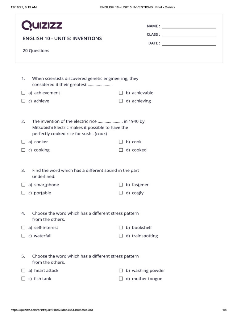 English 10 - Unit 5 Inventions | PDF