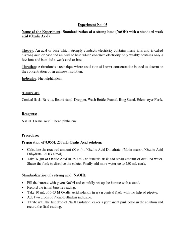 Standardization of A Strong Base NaOH Wi | PDF | Titration | Chemistry