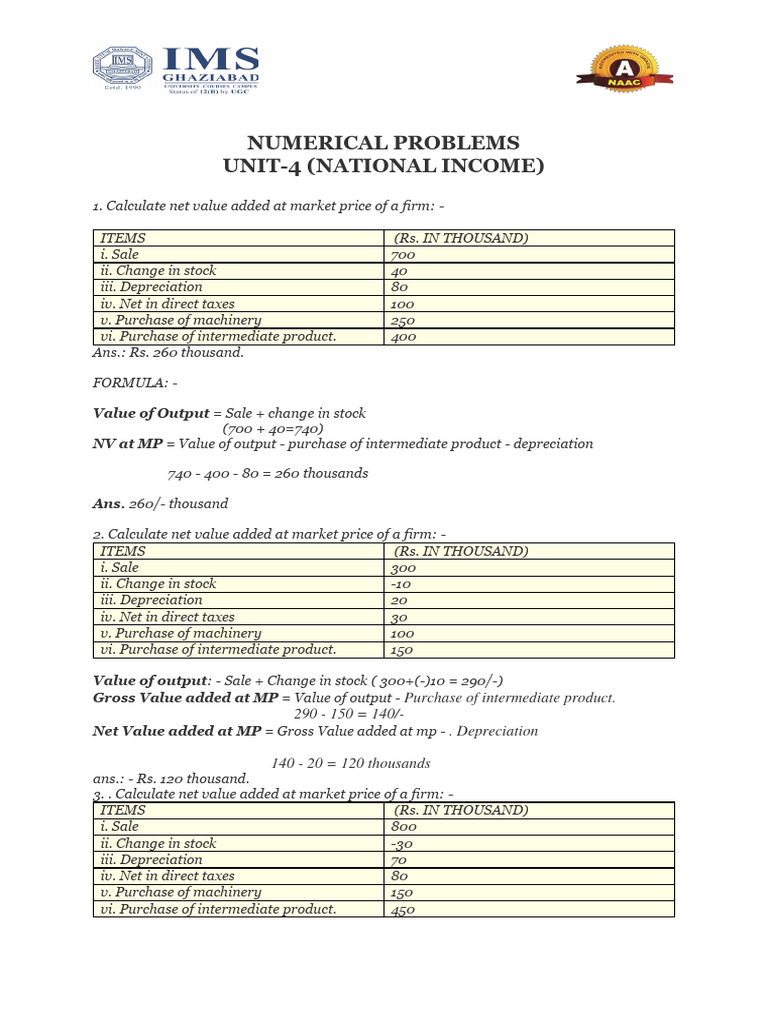Eco National Income Numerical | PDF | Consumption Of Fixed Capital ...