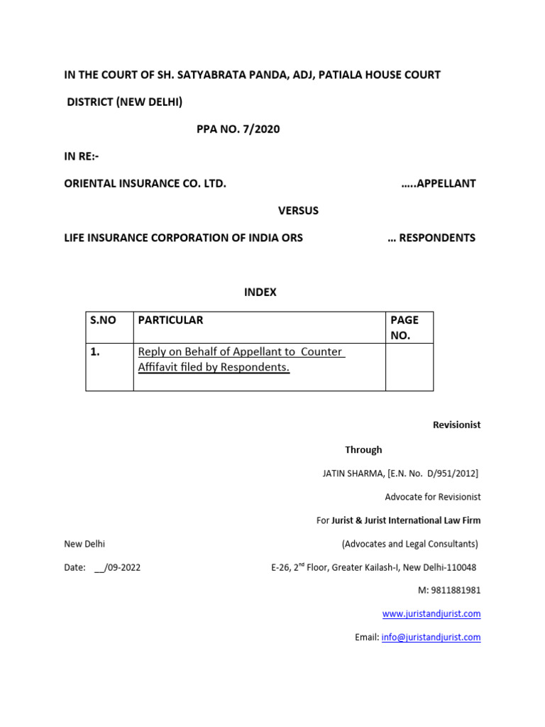 Counter Affidavit in Oic Vs Lic | PDF | Lease | Leasehold Estate