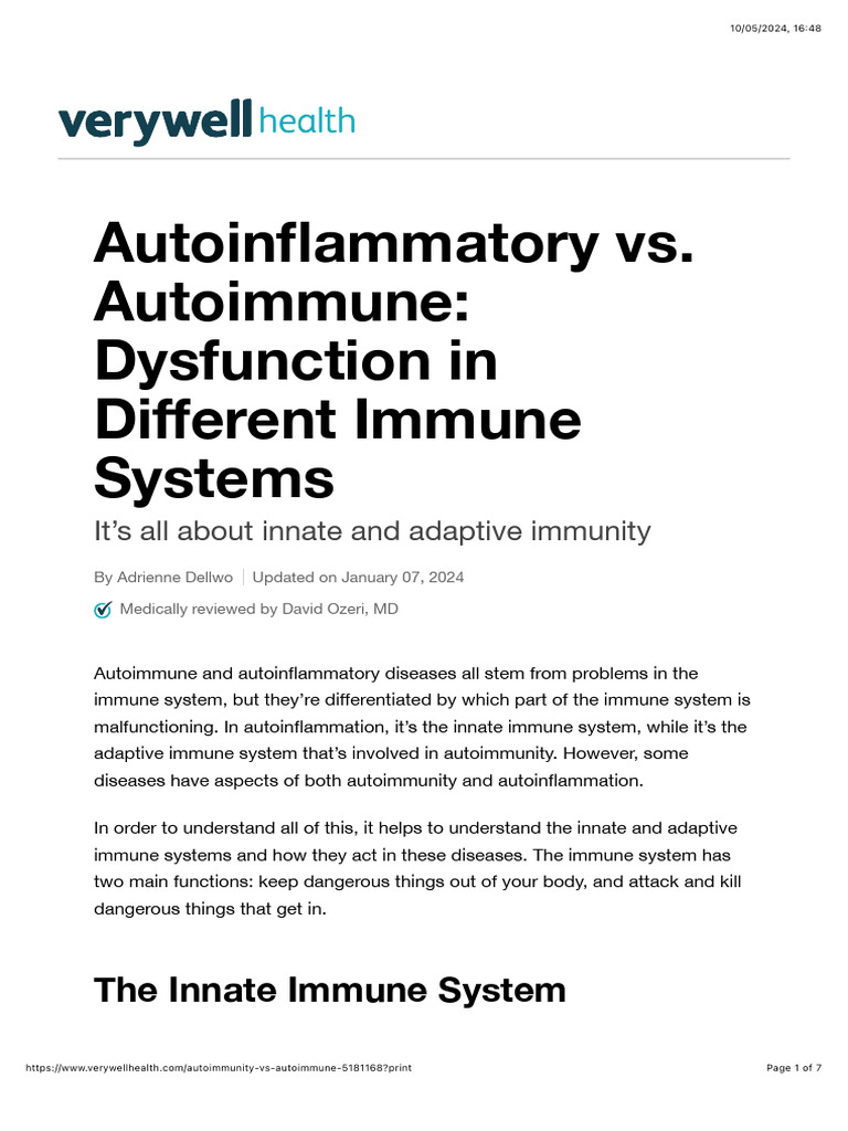 Autoinflammatory vs. Autoimmune Diseases | PDF | Immune System ...