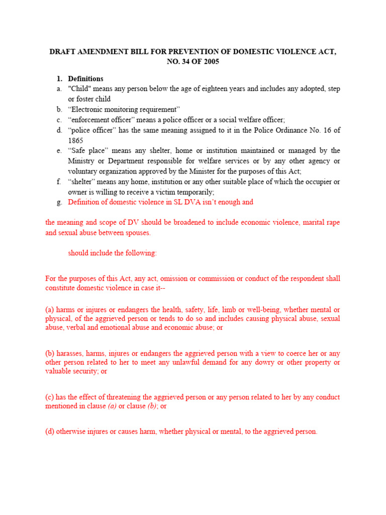 Draft Amendment Bill For Prevention of Domestic Violence Act | PDF ...