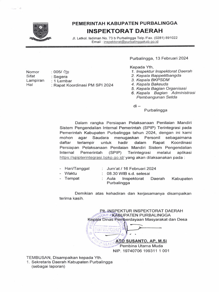 Rapat Koordinasi SPIP Purbalingga 2024 | PDF