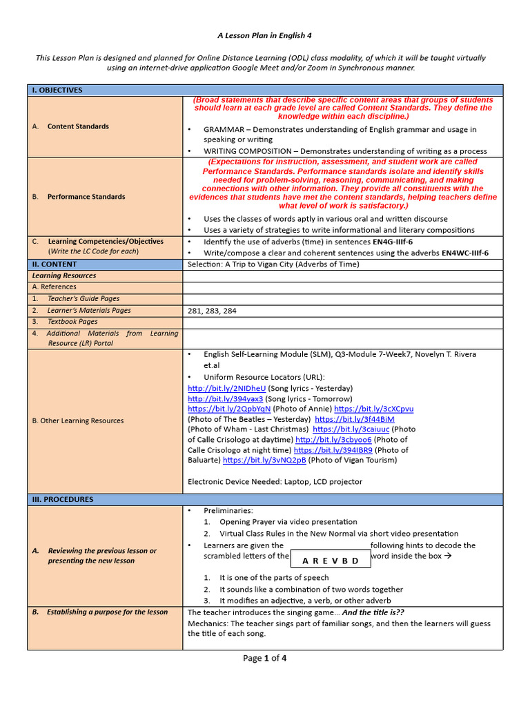 Sample Lesson Plan - GI 1 | PDF | Learning | Lesson Plan