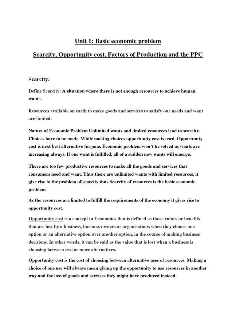IGCSE Economics Unit 1 Notes | PDF | Opportunity Cost | Labour Economics