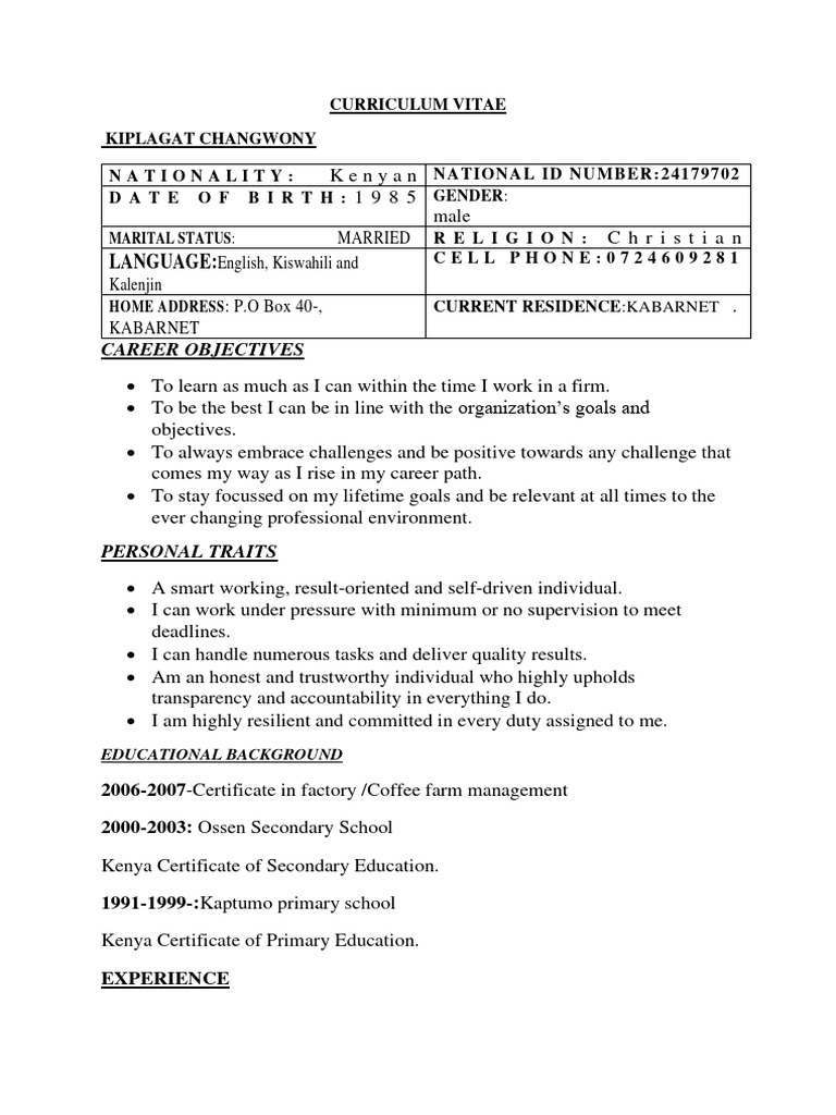 CV Kiplagat | PDF | Self-Improvement