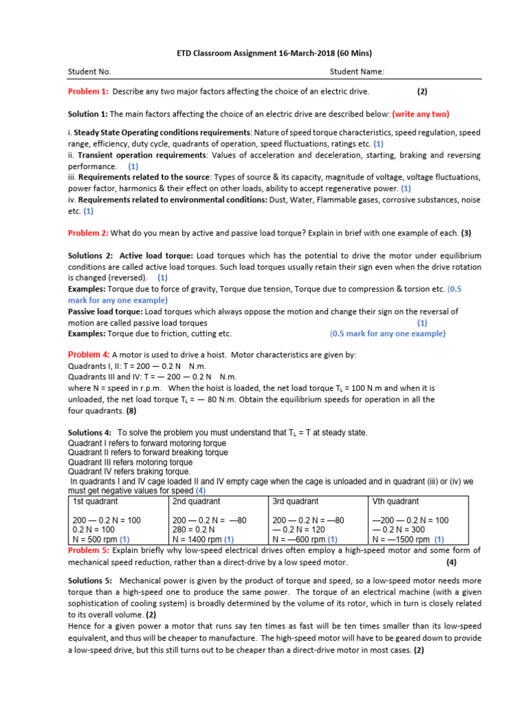 ETD Classroom Assignment Solutions | PDF | Torque | Applied And Interdisciplinary Physics