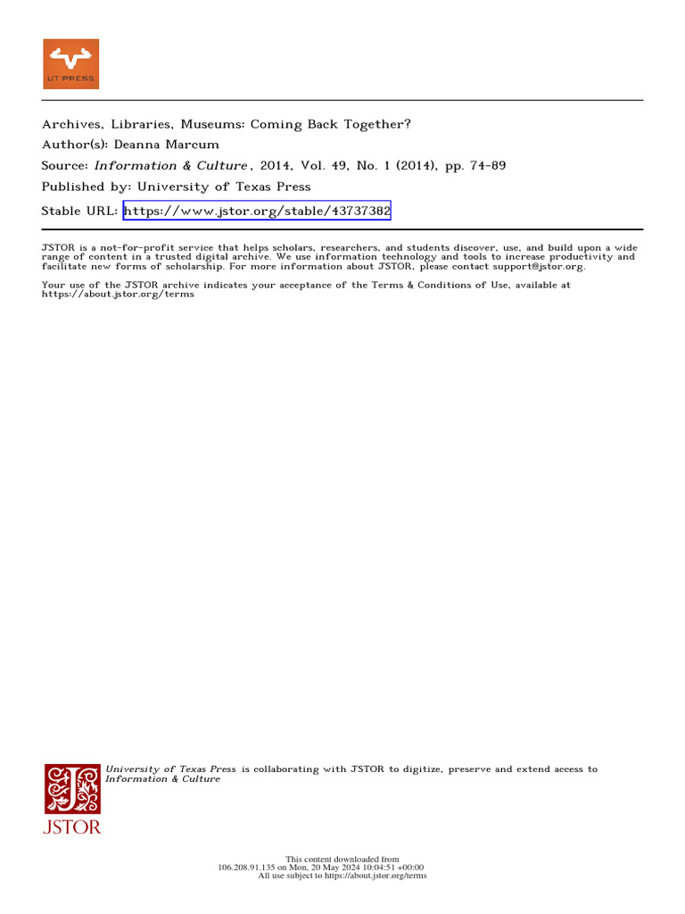Marcum ArchivesLibrariesMuseums 2014 | PDF | Libraries | Museum