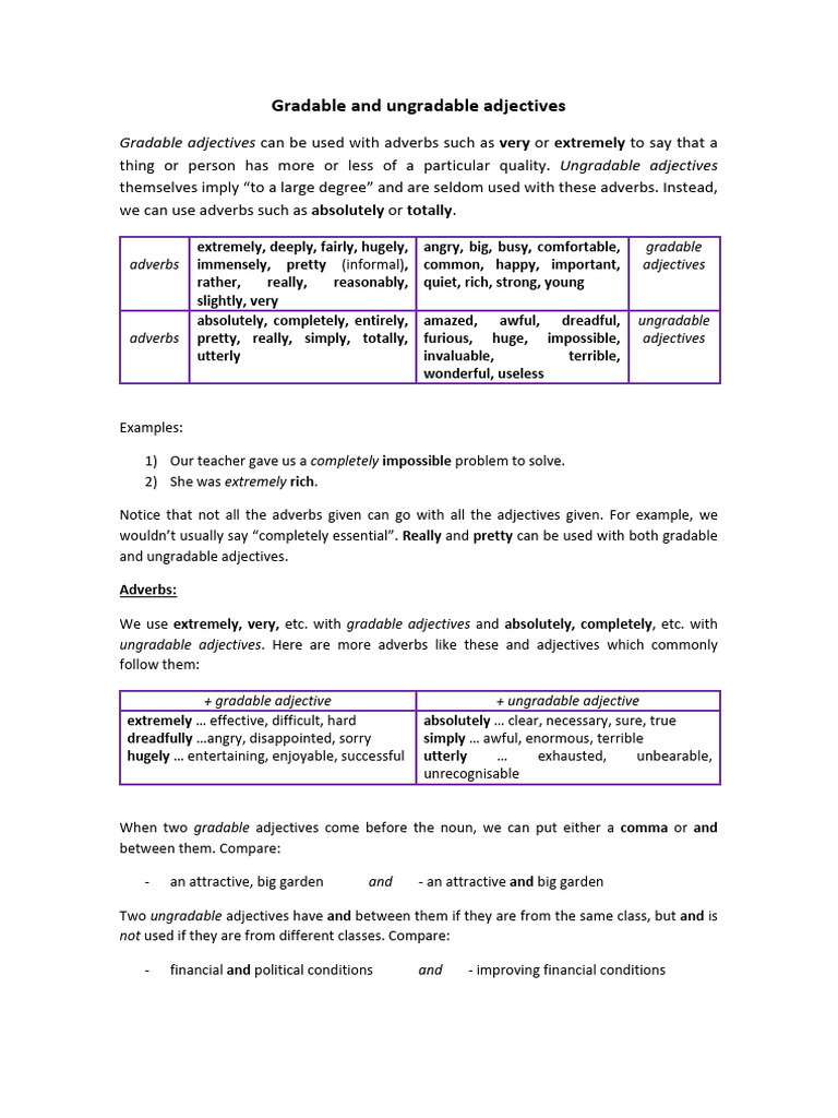 Gradable and Upgradable Adjectives | PDF | Adjective | Adverb