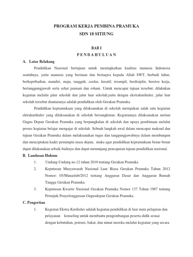 Program Kerja Pembina Pramuka SDN 18 | PDF | Karier & Perkembangan