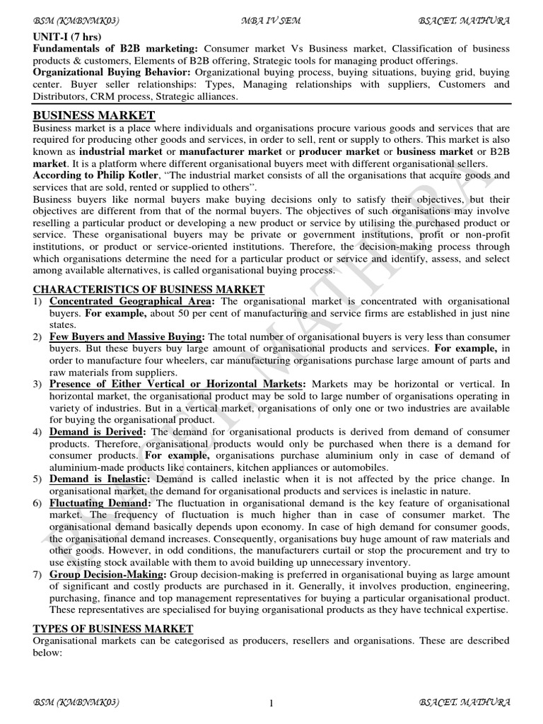 BSM Unit 1 | PDF | Marketing | Sales