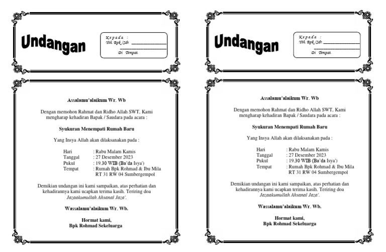 Undangan Menempati Rumah | PDF | Griya & Taman