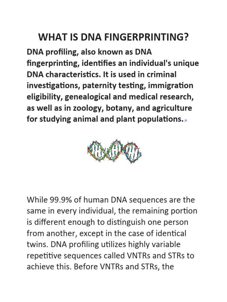 What Is Dna Fingerprinting | PDF | Dna Profiling | Polymerase Chain Reaction