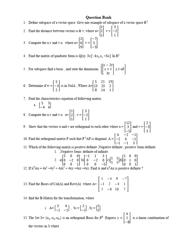 Question Bank Linear Algebra | PDF | Eigenvalues And Eigenvectors ...
