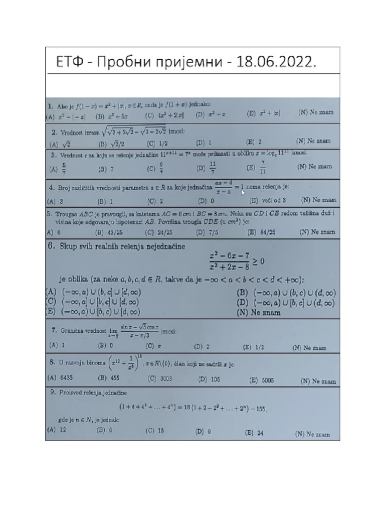 Probni Prijemni 2022 | PDF