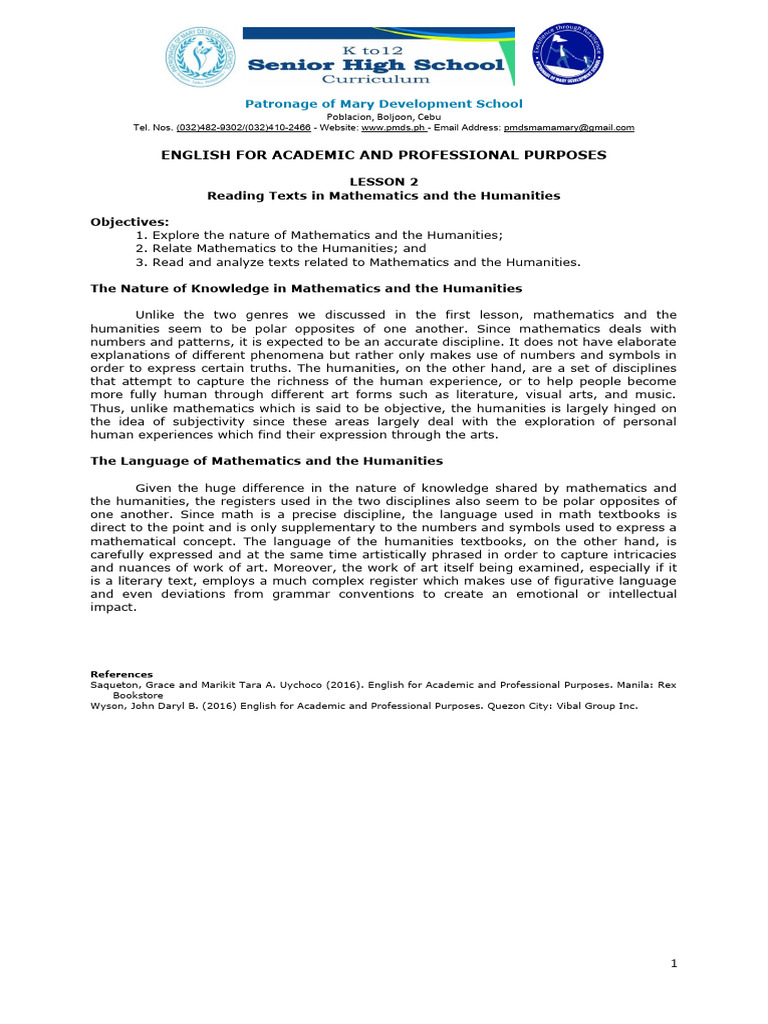 LESSON 2 - Reading Texts in Mathematics and The Humanities | PDF | Mathematics | Humanities