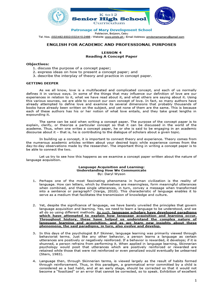 LESSON 4 - reading a concept paper | PDF | Language Acquisition ...