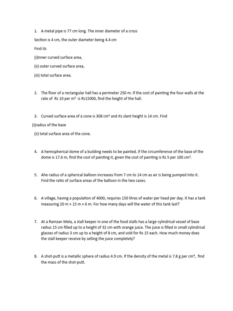 Geometry Problems: Surface Area & Volume Calculations | PDF