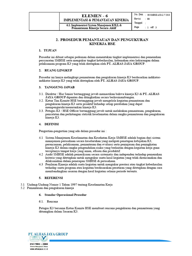 2 Prosedur Pemantauan Implementasi Kinerja HSE | PDF