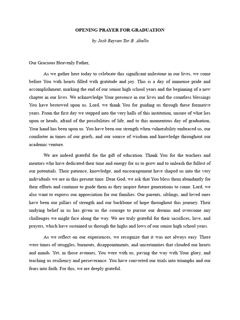 Opening Prayer For Graduation | PDF | Courage | Gratitude
