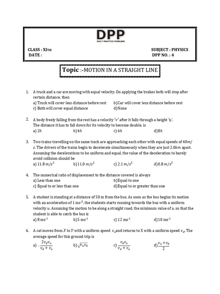 DPP 4 | PDF | Acceleration | Velocity