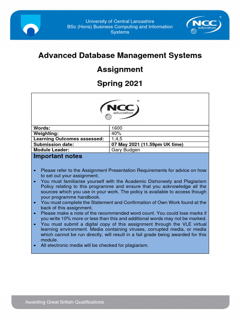 ADMS Assignment Spring 2021 | PDF | Databases | Plagiarism