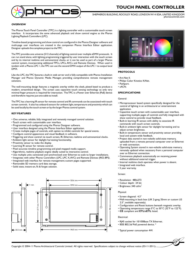 Platine contrôle - pharos_tpc_datasheet 1 | PDF | Touchscreen | Solid State Drive