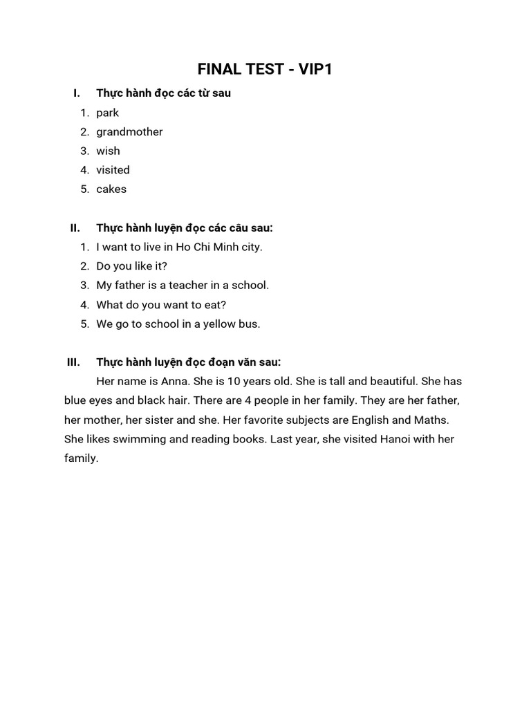 Reading Practice for VIP1 Students | PDF