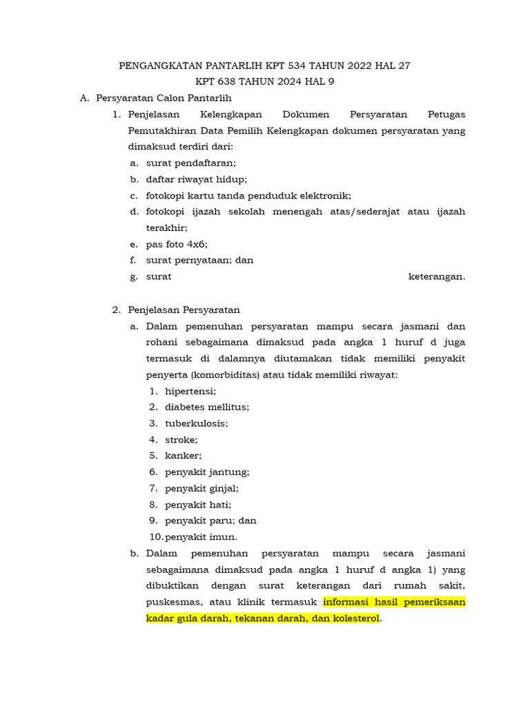 PENGANGKATAN PANTARLIH KPT 534 TAHUN 2022 HAL 27 Dan KPT 638 TAHUN 2024 | PDF | Politik | Hukum