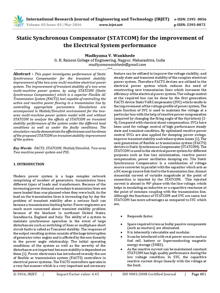 Static Synchronous Compensator STATCOM F | PDF | Electric Power Transmission | Capacitor