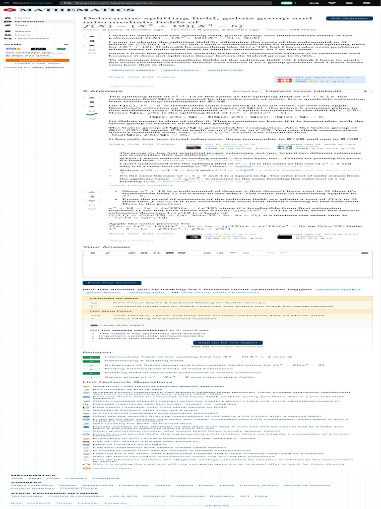 Abstract Algebra - Determine Splitting Field, Gal | PDF | Field (Mathematics) | Group (Mathematics)