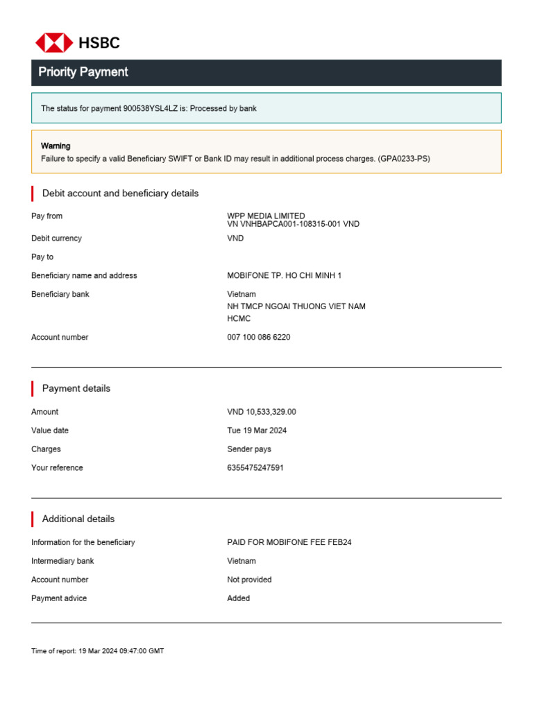 Mobifone Payment Confirmation | PDF | Finance & Money Management