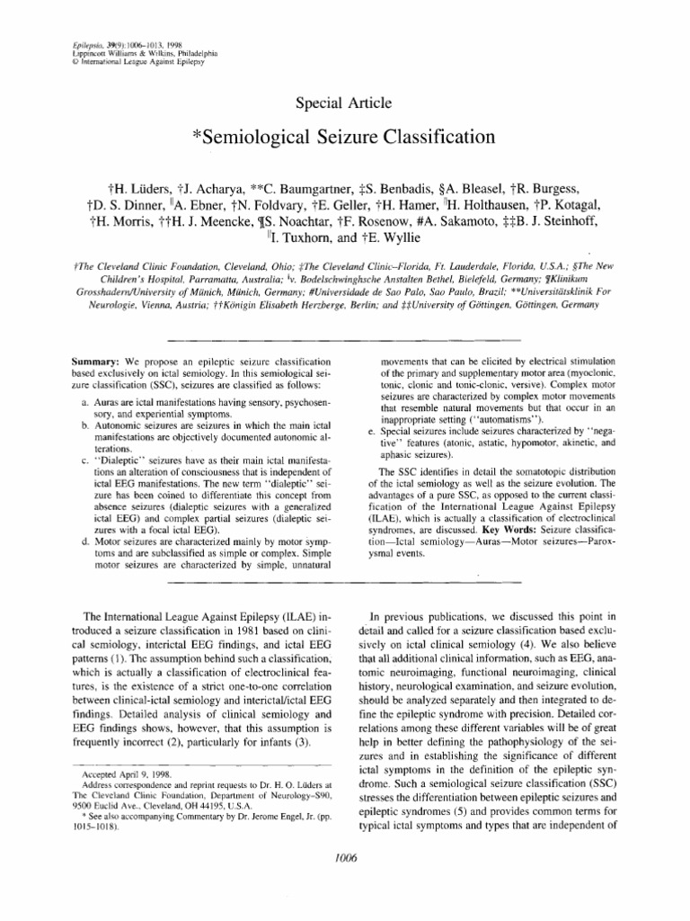 Epilepsia - 2005 - L Ders - Semiological Seizure Classification | PDF ...