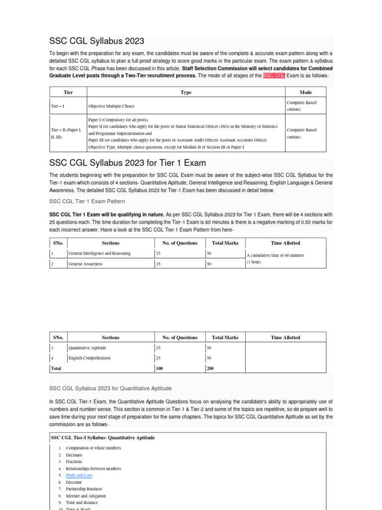 SSC CGL Syllabus 2023 | PDF | Cost Of Living | Sampling (Statistics)