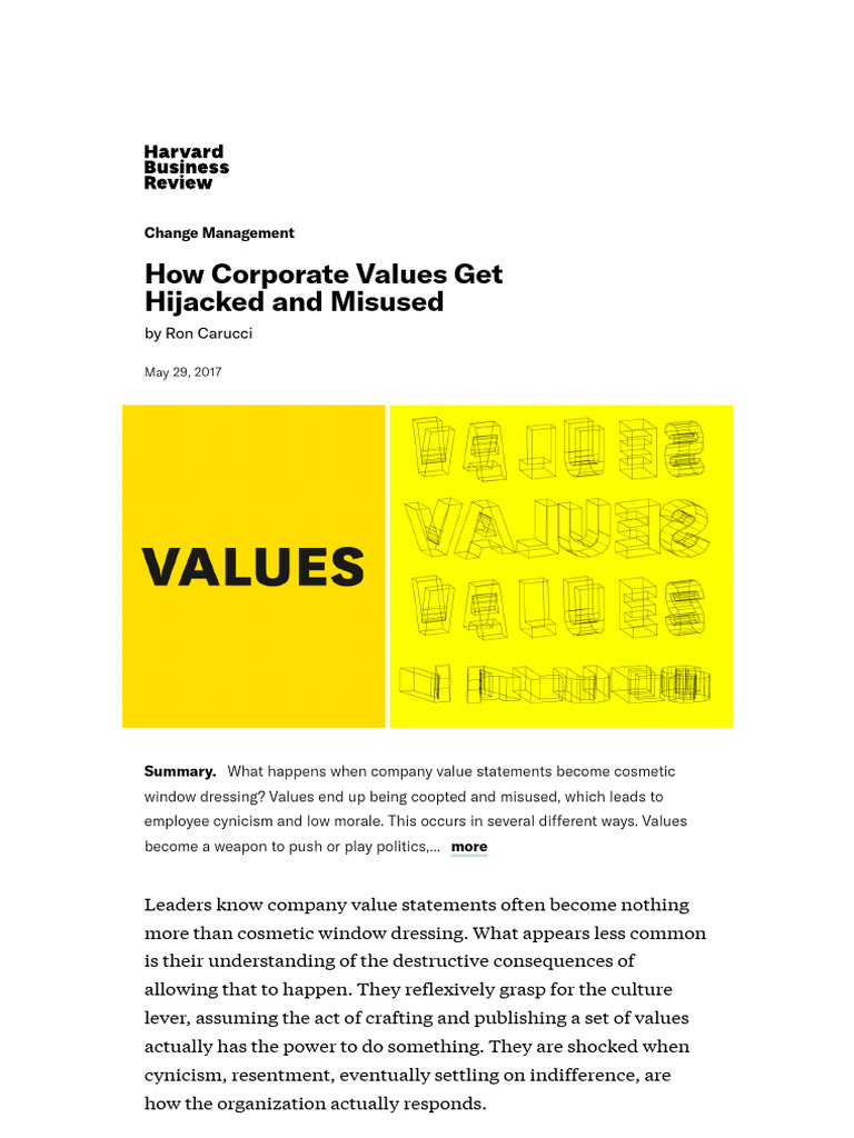 Misuse of Corporate Values Explained | PDF | Social Psychology