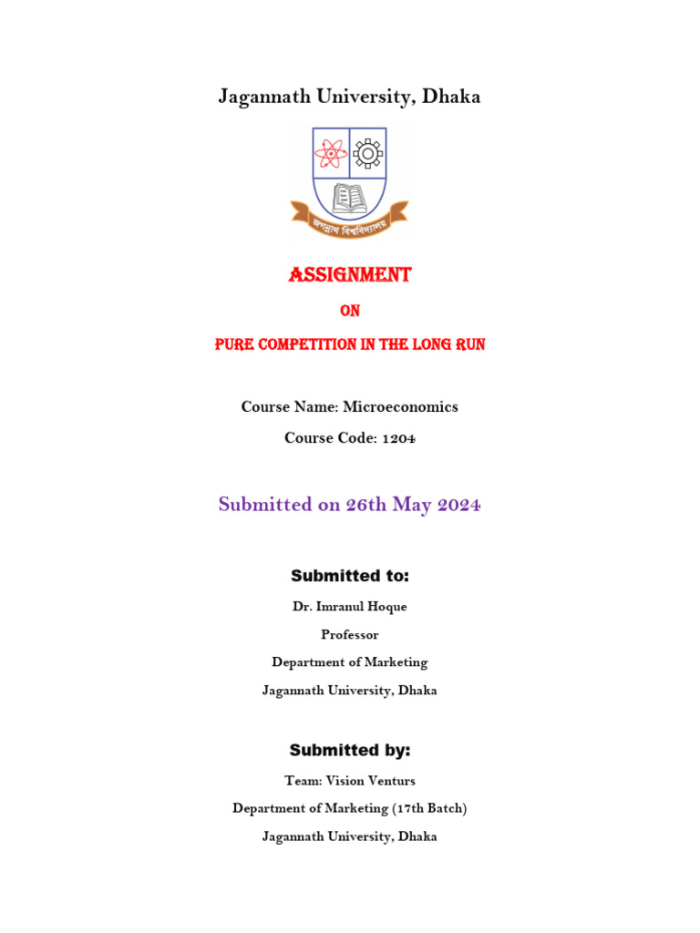 Assignment On Pure Competition in The Long Run | PDF | Economic Equilibrium | Perfect Competition