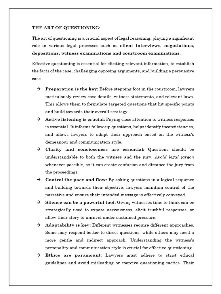 THE ART OF QUESTIONING | Download Free PDF | Witness | Cross Examination