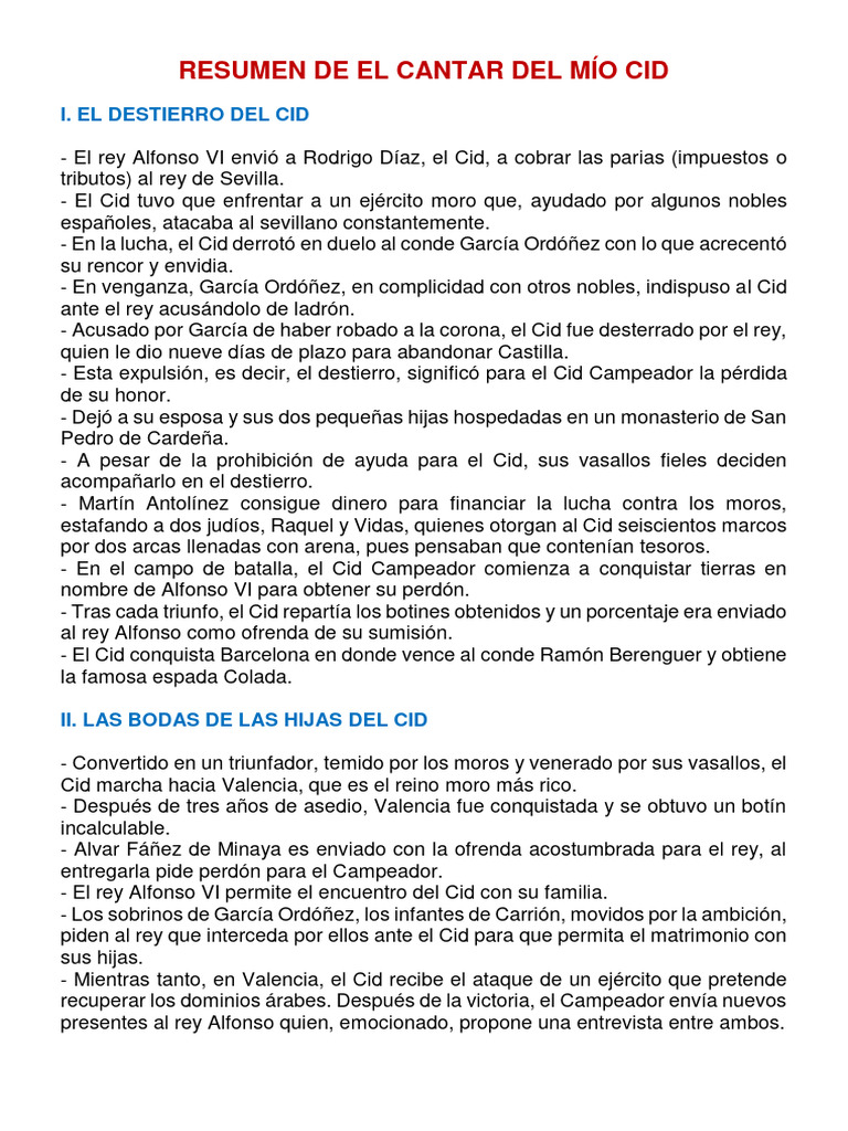 El Mío Cid Argumento | PDF