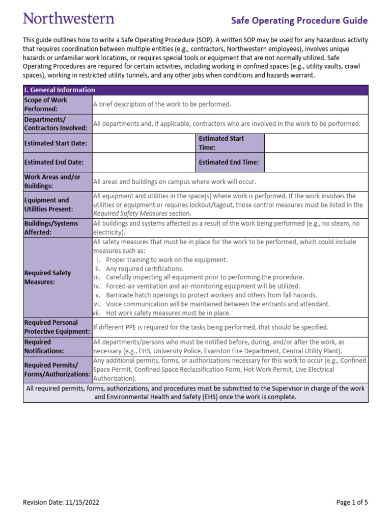Safe Operating Procedure Guide | PDF | Safety | Occupational Safety And ...