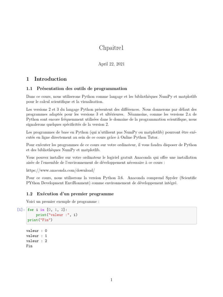 Chapitre 1 | PDF | Python (Langage de programmation) | Programme informatique