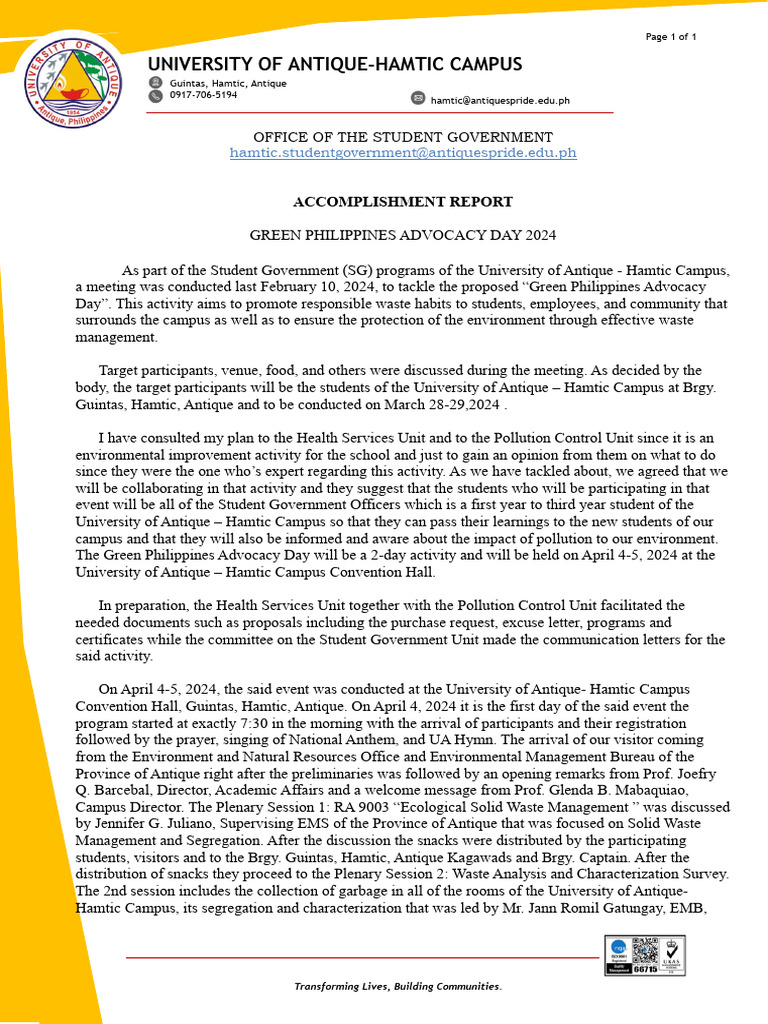 Accomplishment Report Green PH | Download Free PDF | Natural Environment