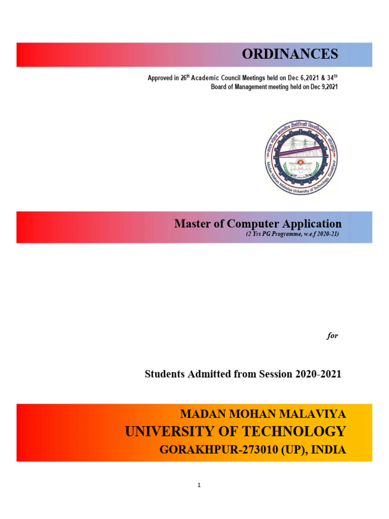 Ordinance MCA2 | PDF | Academic Degree | Master's Degree