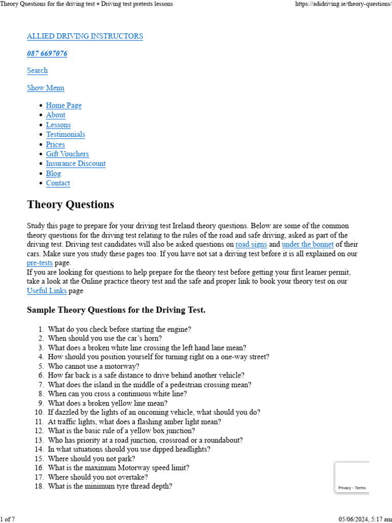 Theory Questions For The Driving Test Driving Test Pretests Lessons