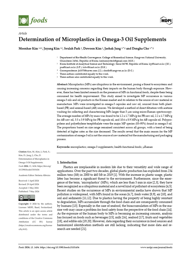 Determination Of Microplastics In Omega 3 Oil Supp Pdf Dietary