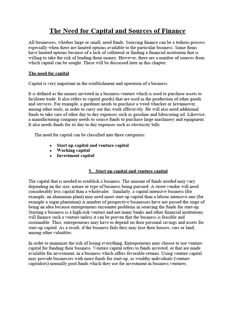 The Need For Capital and Sources of Finance | PDF | Equity (Finance ...