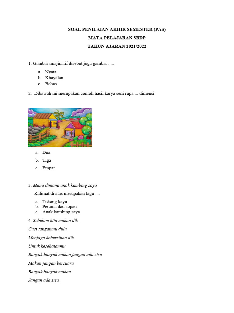 Soal SBDP Kelas 2 Semester Ganjil Baru | PDF | Seni