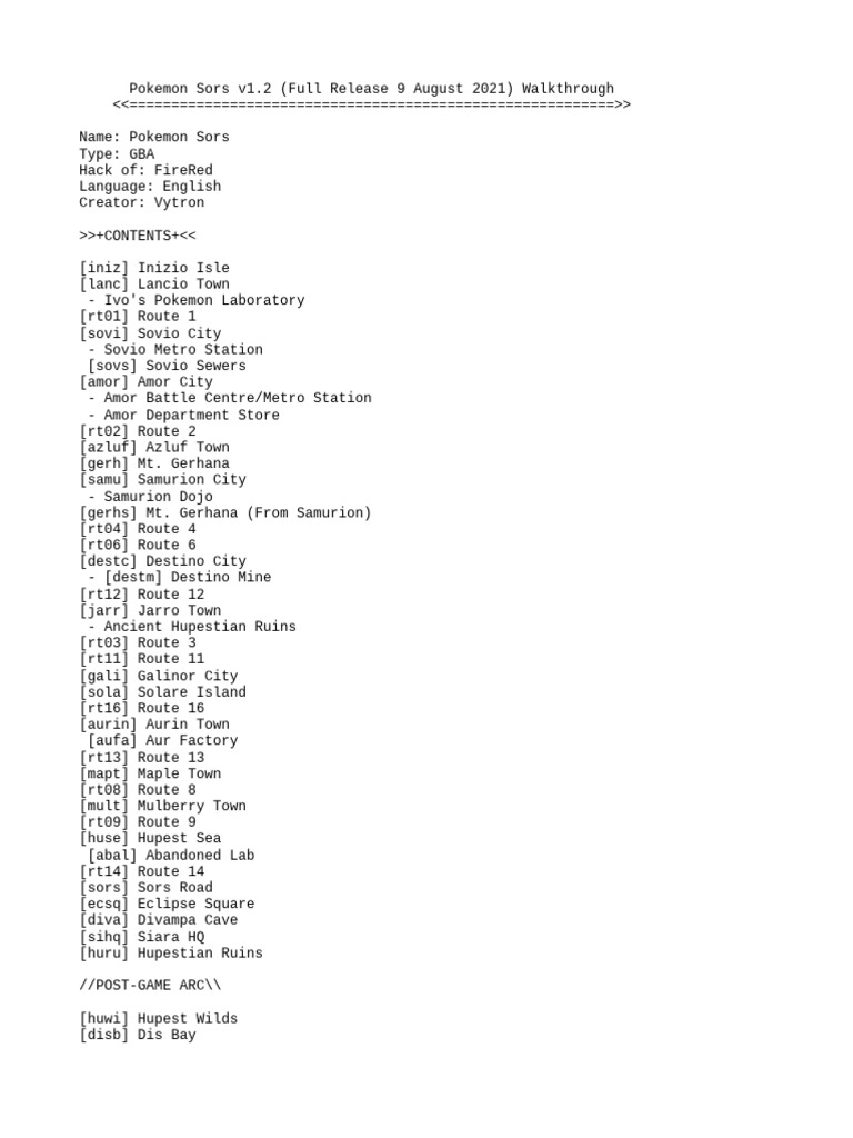 Pokemon Sors v1.2 (Full Release 9 August 2021) Walkthrough | PDF