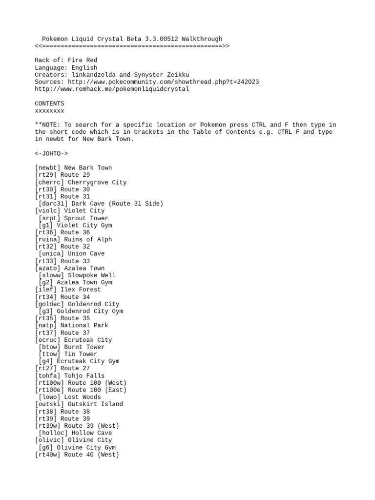 Pokemon Liquid Crystal Beta 3.3.00512 Walkthrough | PDF | Pokémon