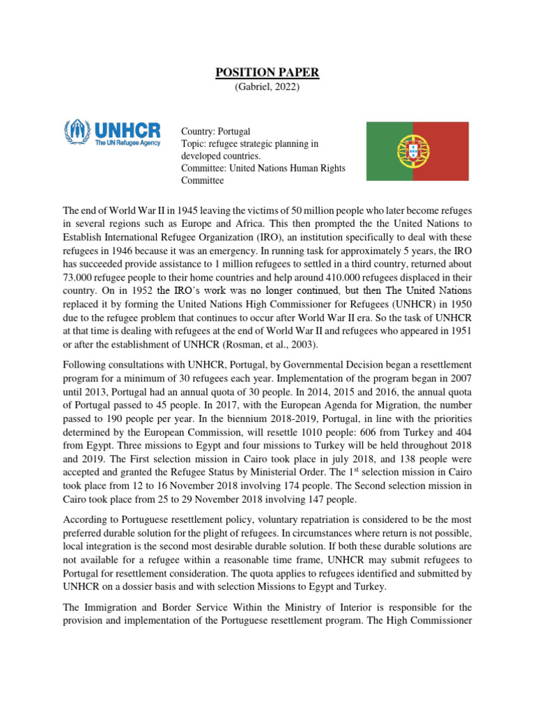 Position Paper Gabriel Ayimun | PDF | Refugee | United Nations High Commissioner For Refugees